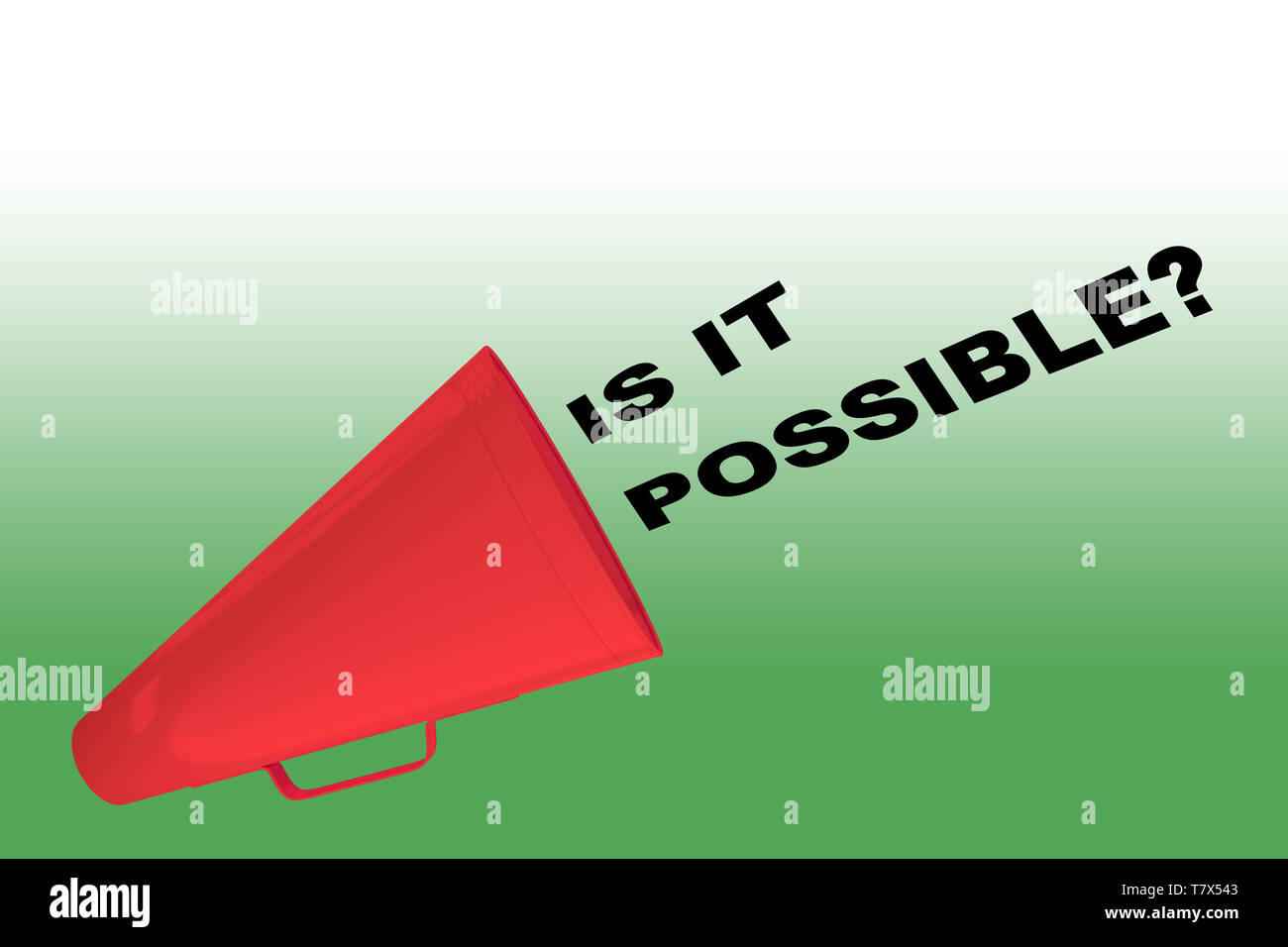 3D illustration of IS IT POSSIBLE? title flowing from a loudspeaker ...