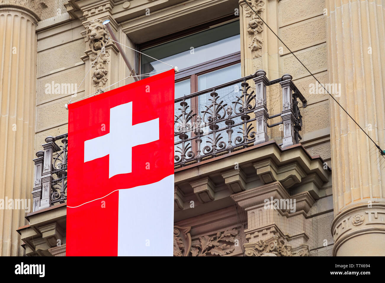 Zurich, Switzerland - August 1, 2016: a balcony of the Credit Suisse ...