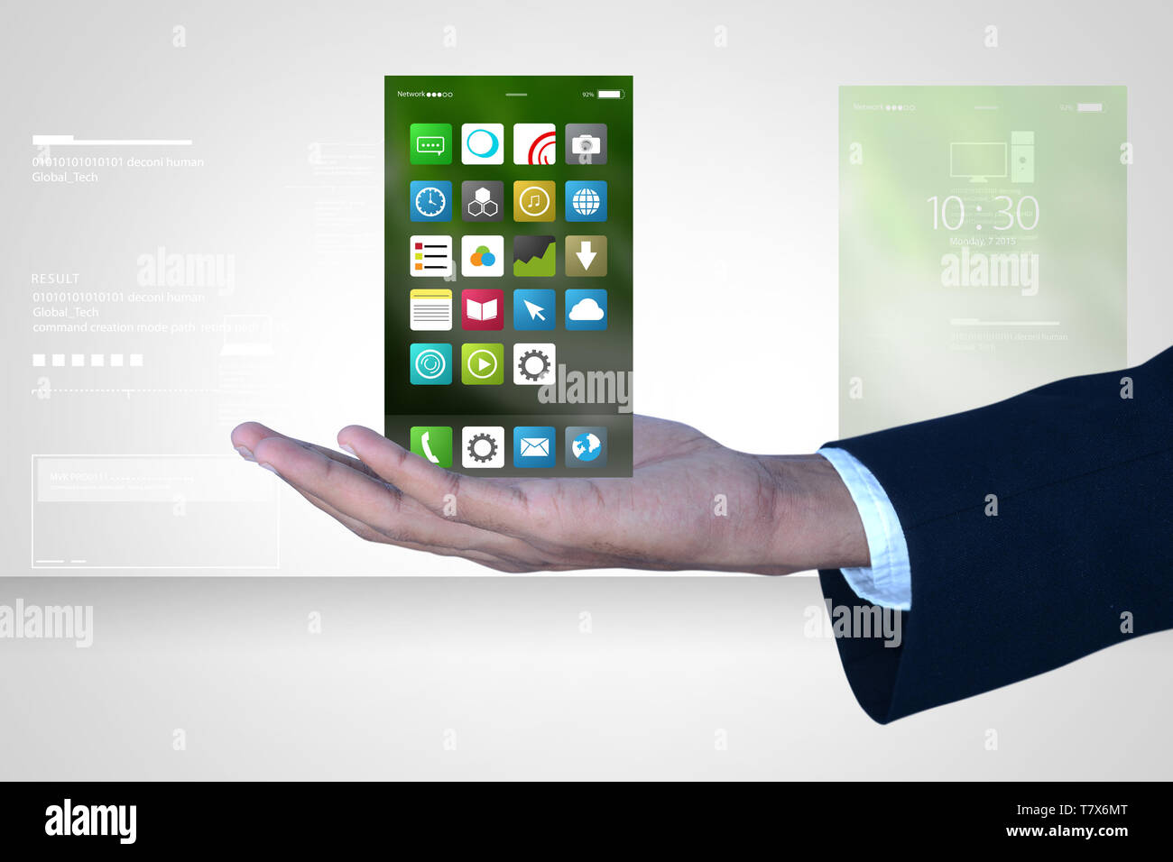 Man showing app icons in tablet Stock Photo - Alamy