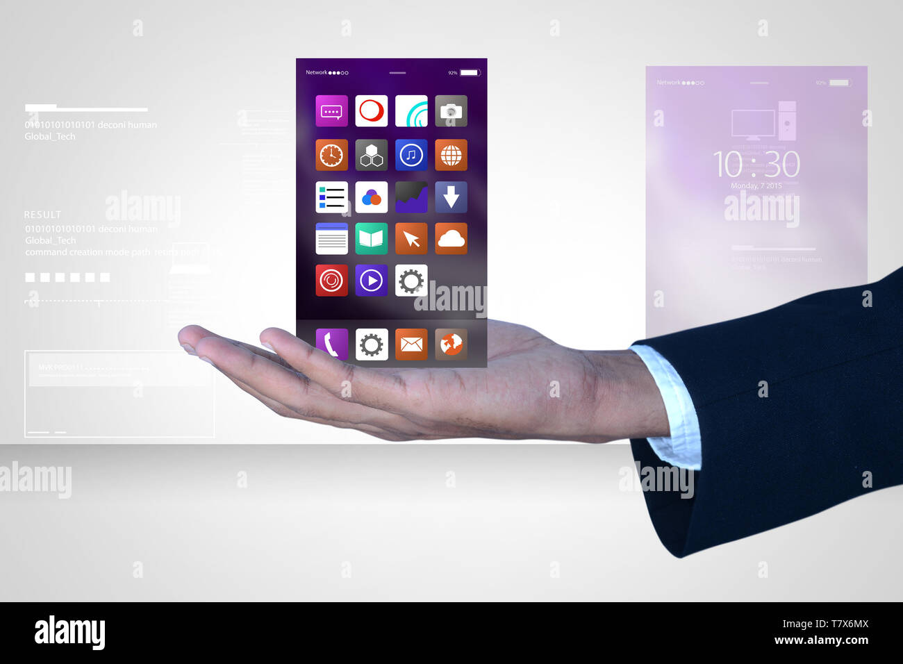 Man showing app icons in tablet Stock Photo - Alamy