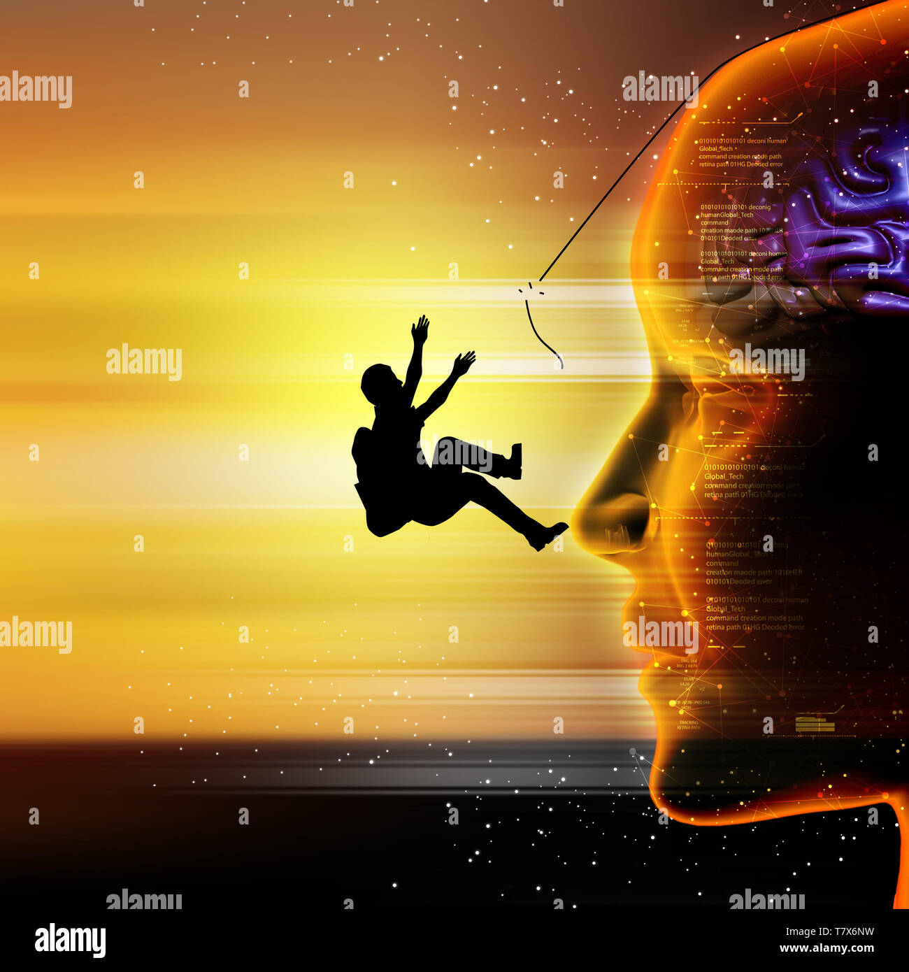 Man climbing the head Stock Photo - Alamy