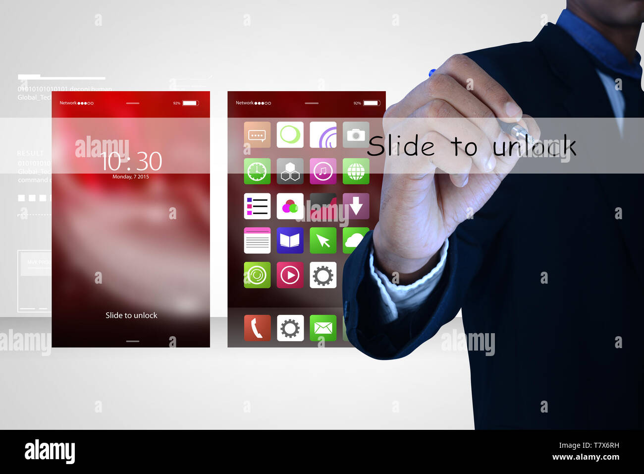 Man hand showing touch screen Stock Photo - Alamy