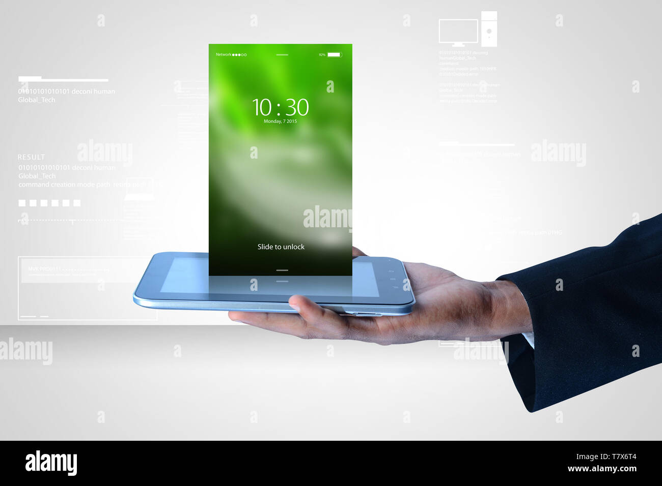 Man hand showing touch screen Stock Photo - Alamy