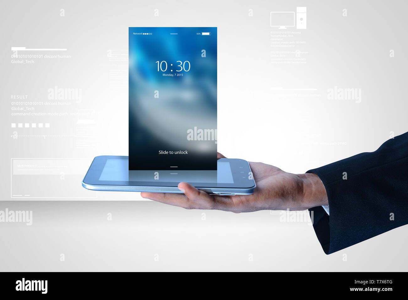 Man hand showing touch screen Stock Photo - Alamy