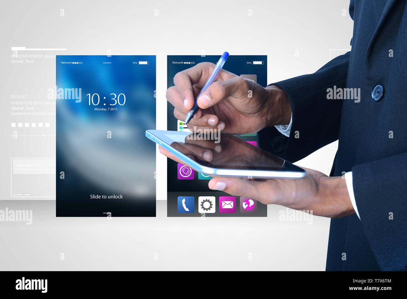 Man hand showing touch screen Stock Photo - Alamy