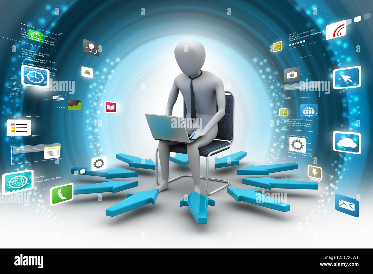 3d man working on laptop Stock Photo - Alamy