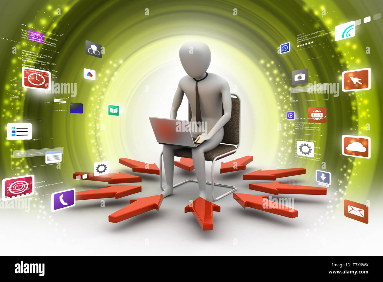 3d man working on laptop Stock Photo - Alamy