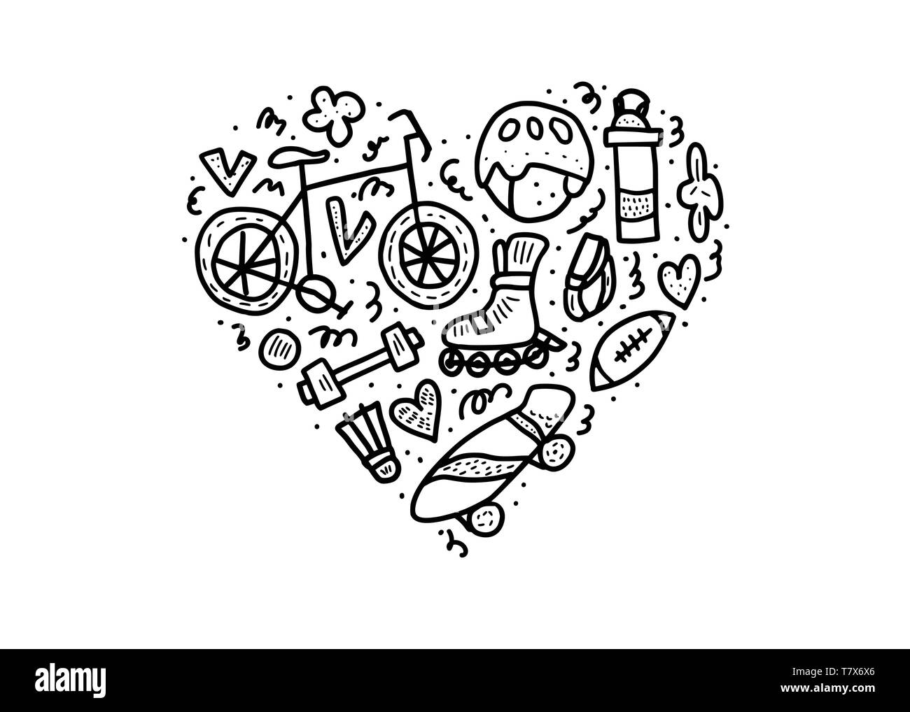 Sport activities heart concept. Healthy lifestyle tools, symbols in ...