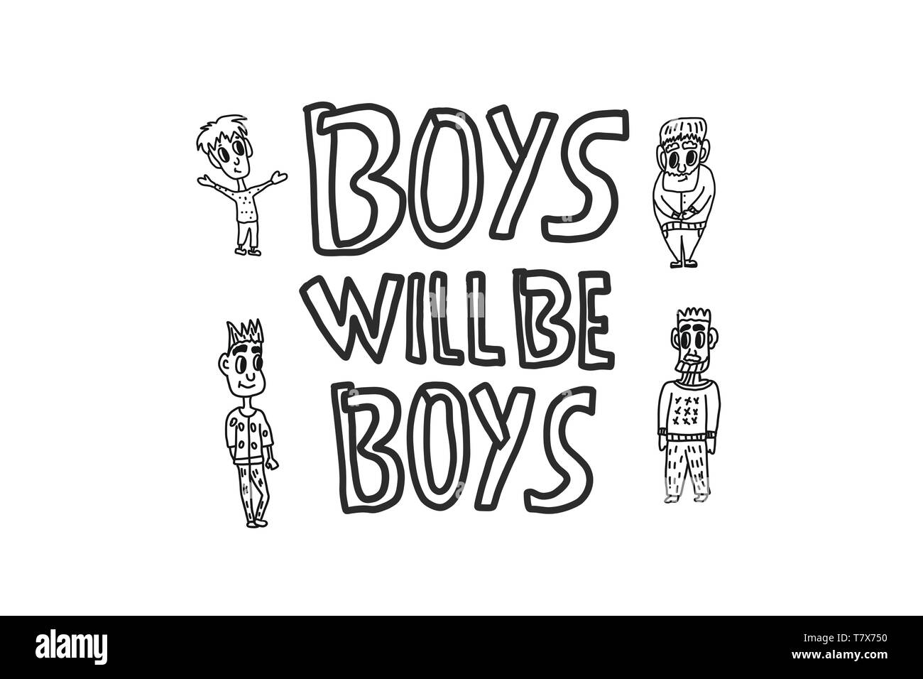 Boys will be boys quote. Handwritten lettering with characters. Vector ...