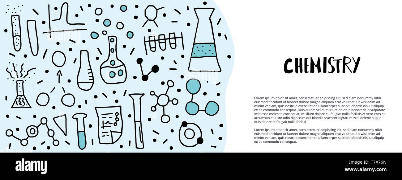 Template With Chemistry Objects In Doodle Style Science Research Symbols Isolated On White