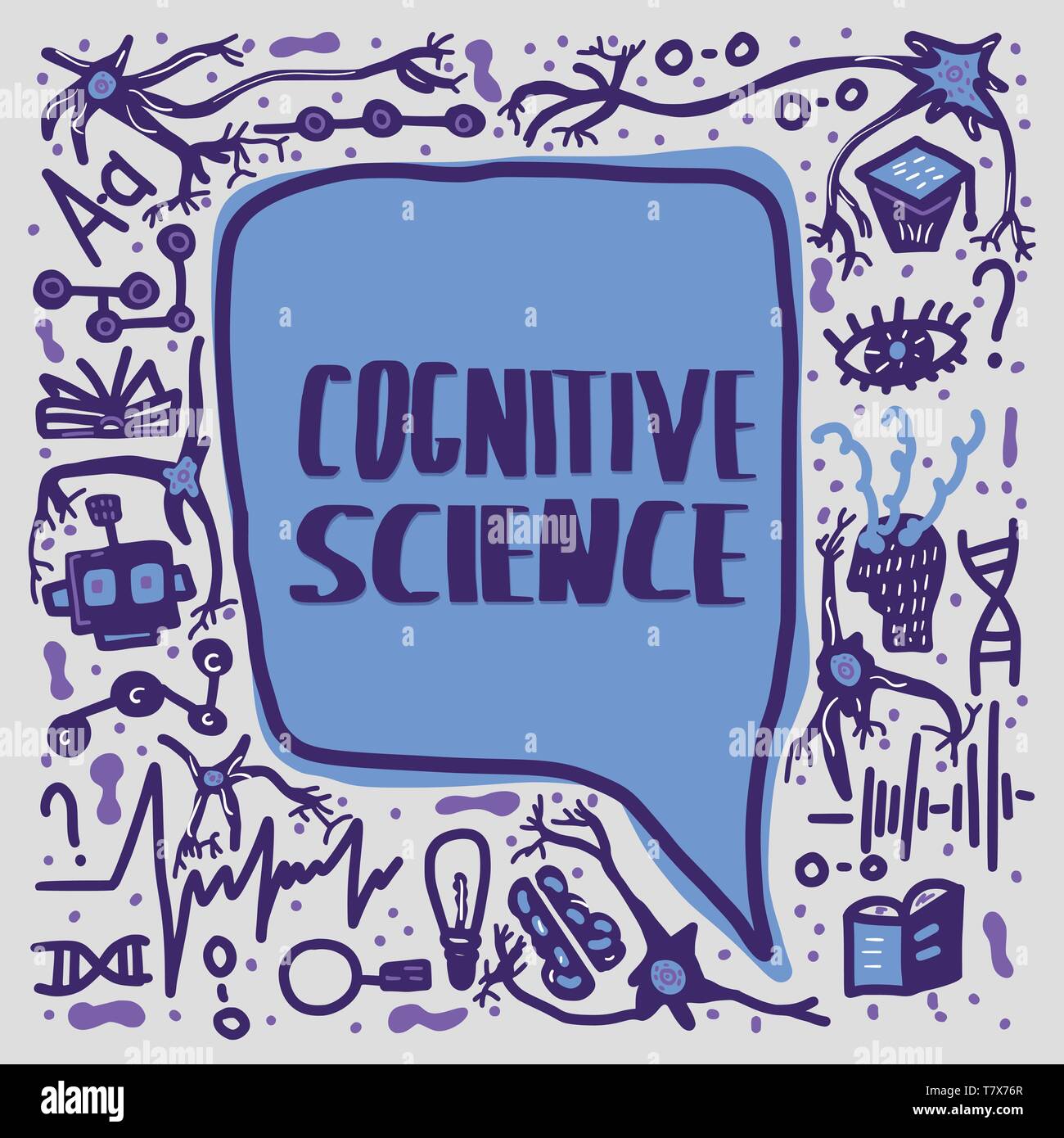 Cognitive science handwritten lettering with speech bubble. Vector ...