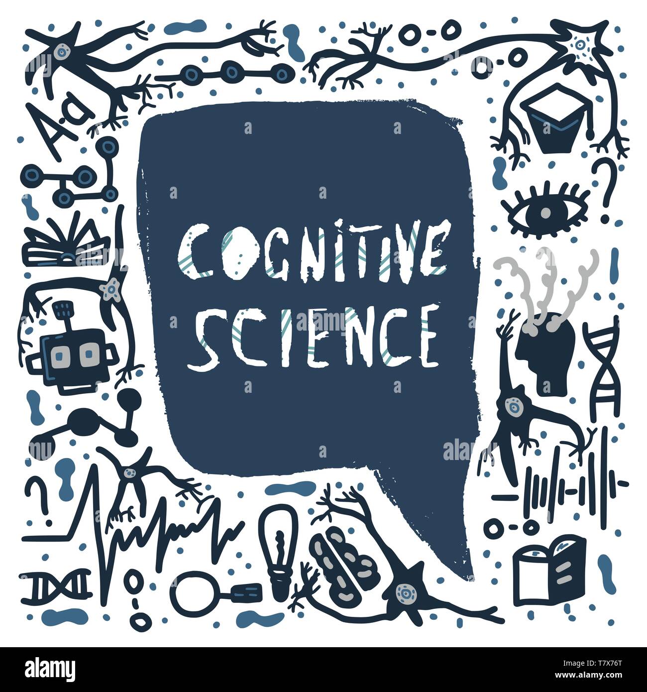 Cognitive science handwritten lettering with speech bubble. Vector ...