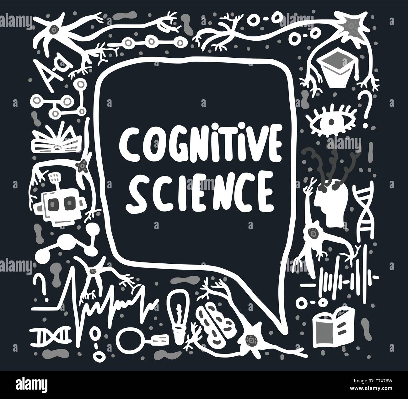 Cognitive science handwritten lettering with speech bubble. Vector ...