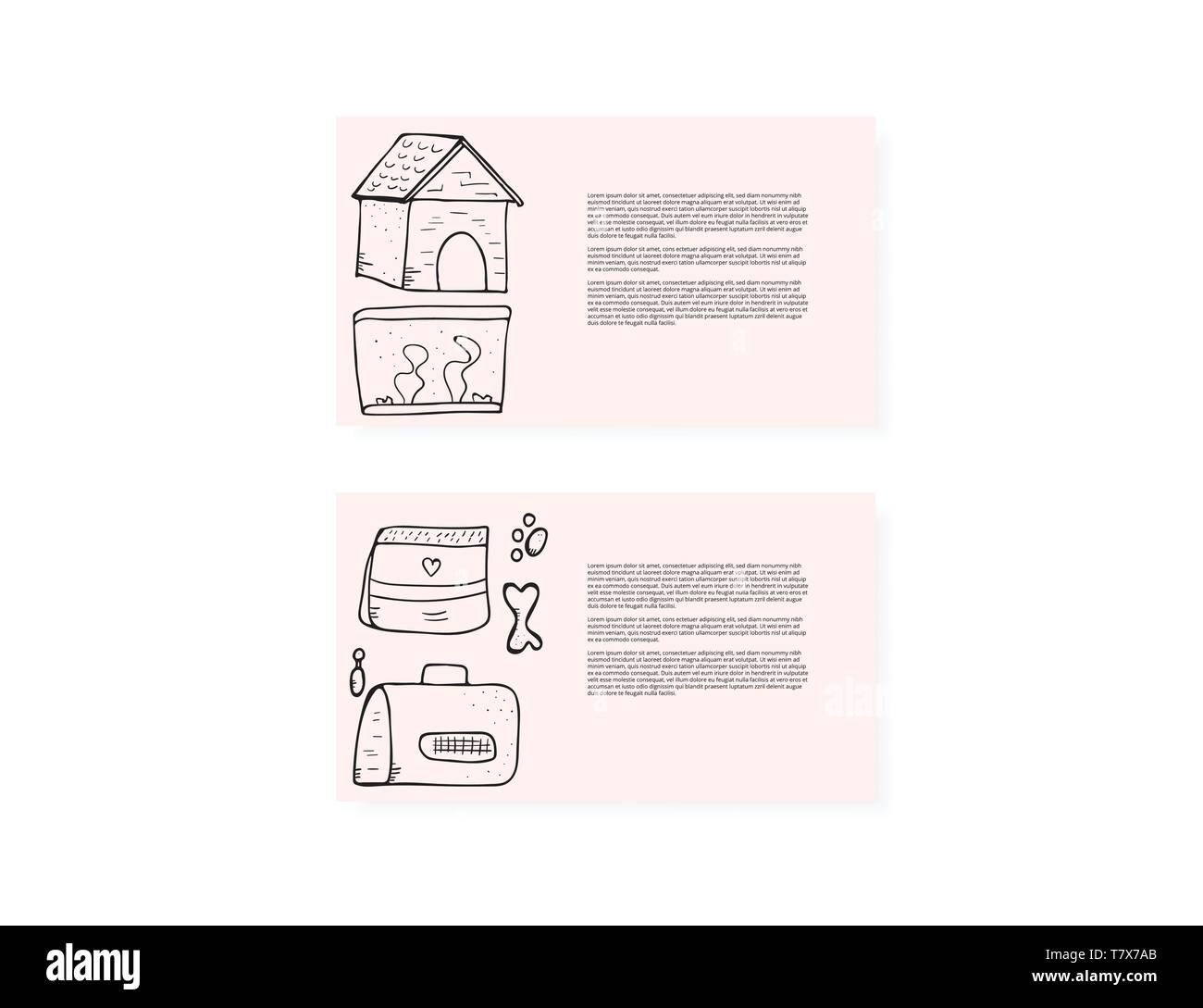 Pet shops card concept. Bnners with domestics animal care symbols in ...