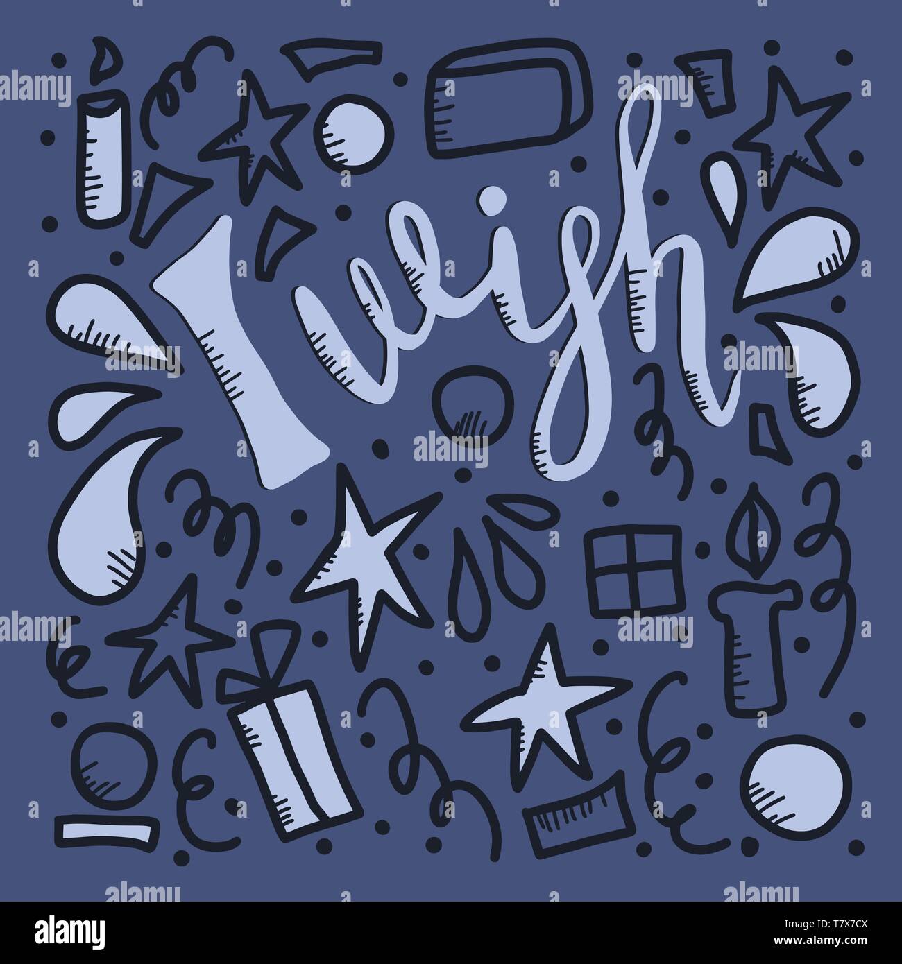 I wish vector lettering with decoration. Square composition with hand ...