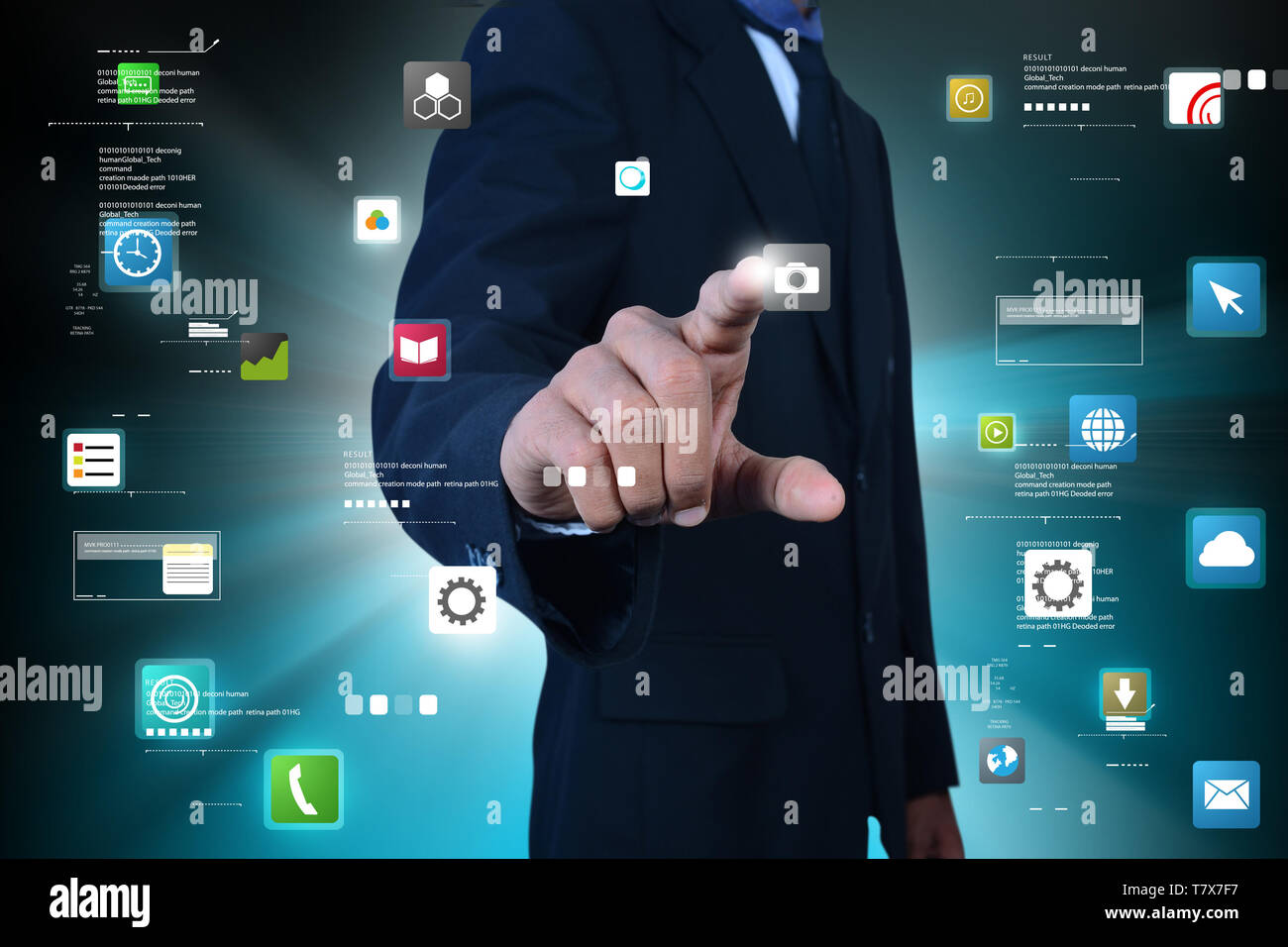 Man touching app icons Stock Photo - Alamy