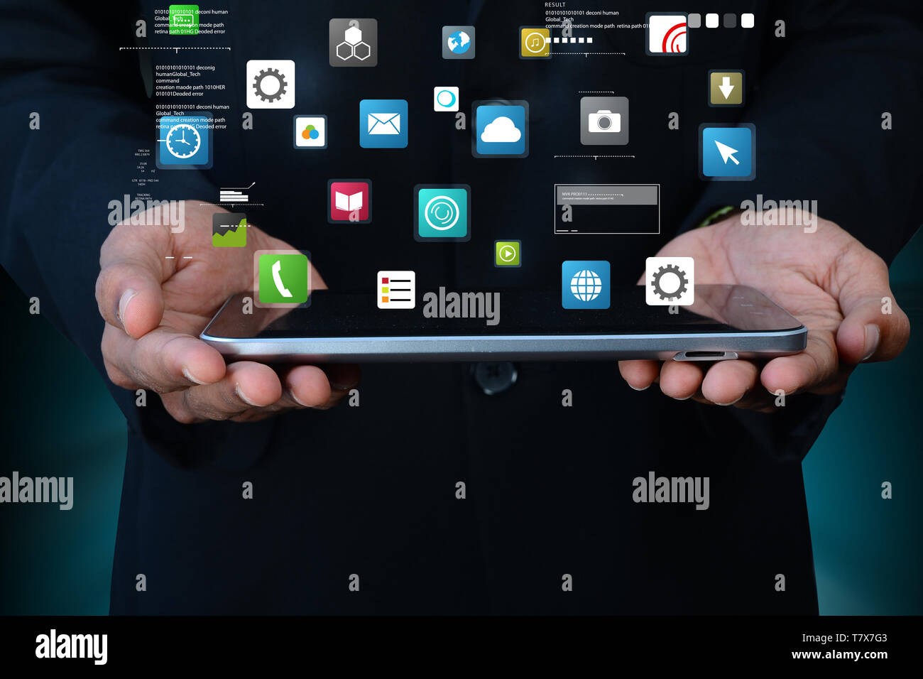 Man showing app icons Stock Photo - Alamy