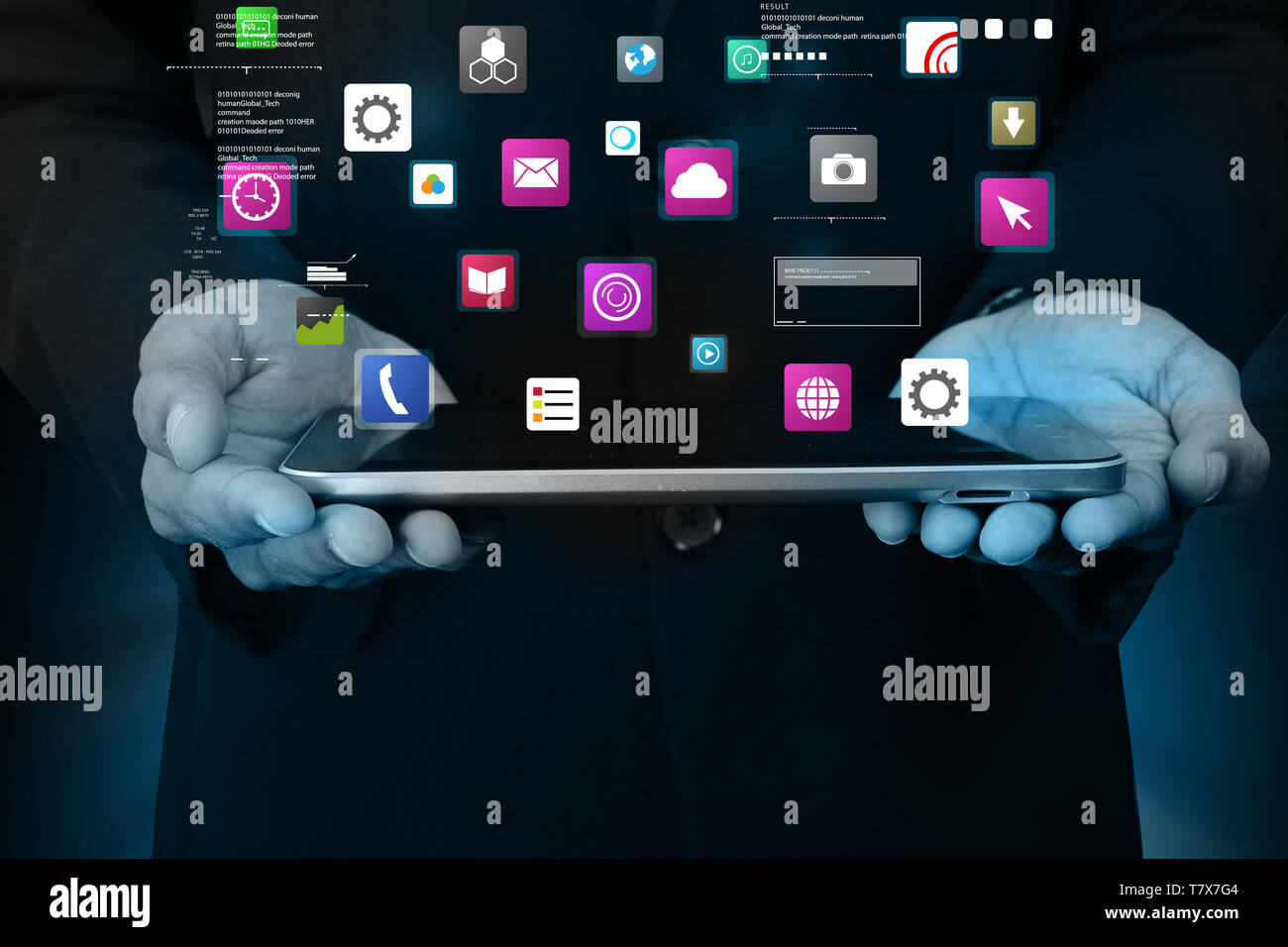 Man showing app icons Stock Photo - Alamy