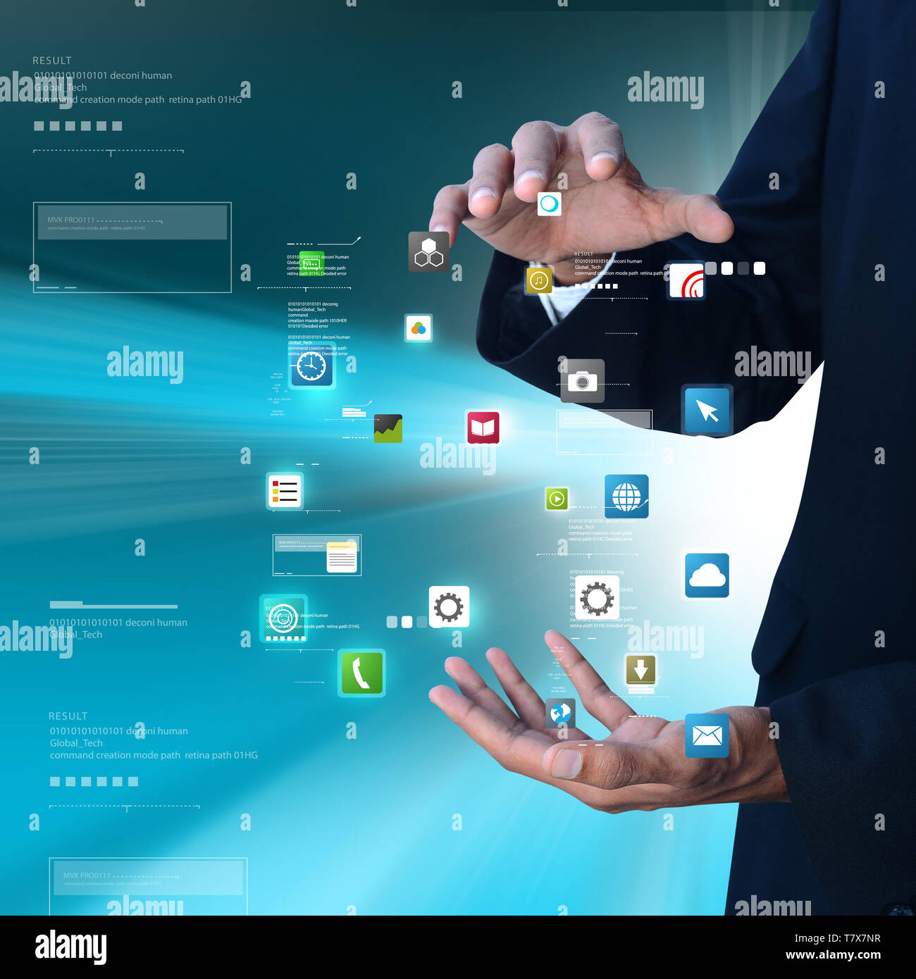 Man showing app icons Stock Photo - Alamy