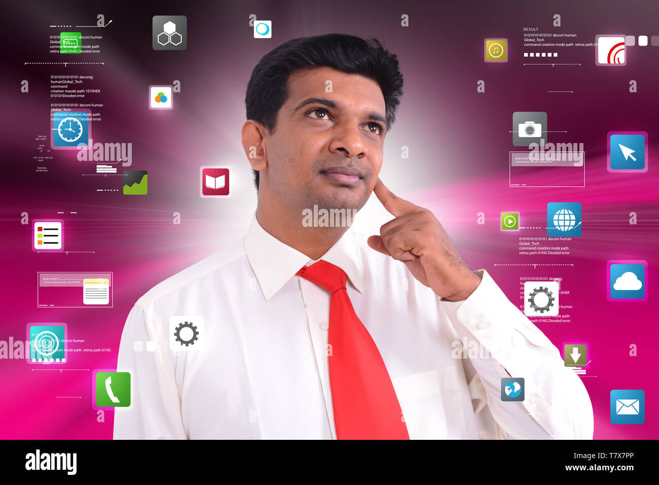 Man thinking about the mobile application Stock Photo - Alamy