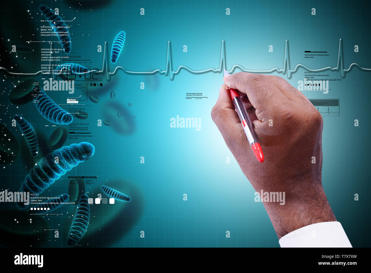 Man drawing dna and bacteria Stock Photo - Alamy