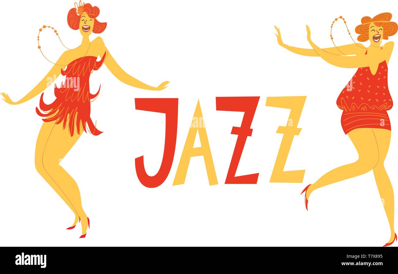 Vector dancing two women figures. Jazz card Stock Vector Image & Art ...