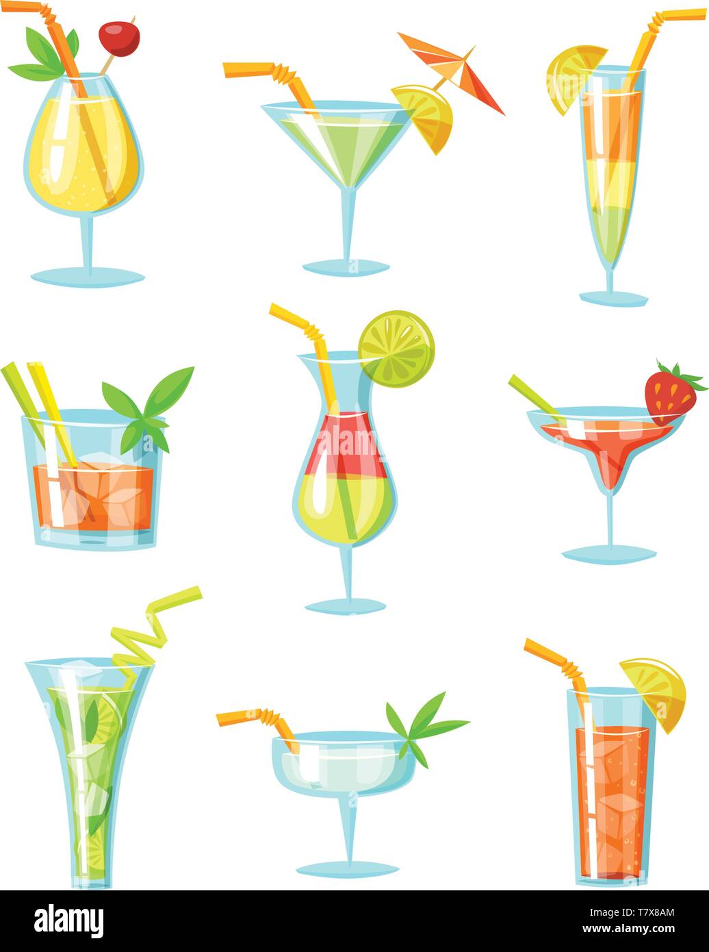 Vector set of summer drinks and cocktails icons Stock Vector Image ...