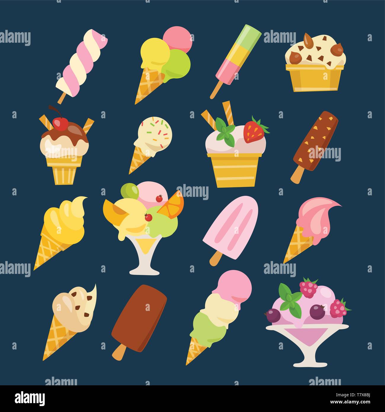 Vector set of Ice Cream and Dessert food icons Stock Vector Image & Art ...