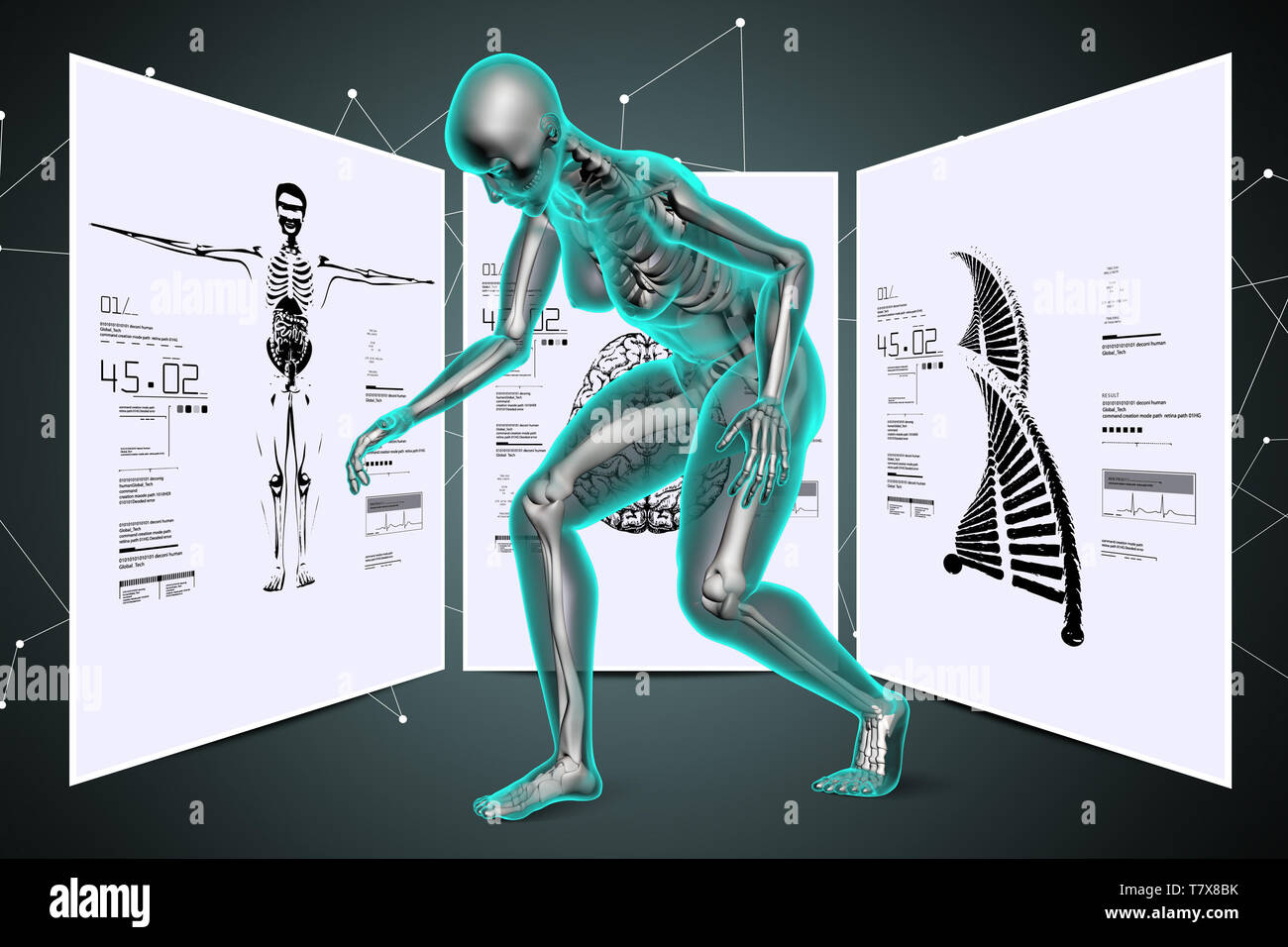 Skelton with dna and body parts Stock Photo - Alamy