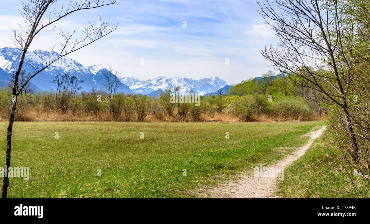Impressive view of the Zugspitz massif with snow covered peaks in ...