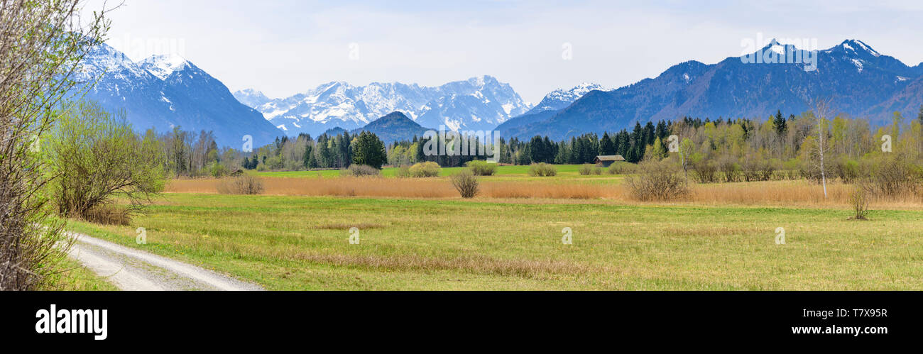 Impressive view of the Zugspitz massif with snow covered peaks in ...
