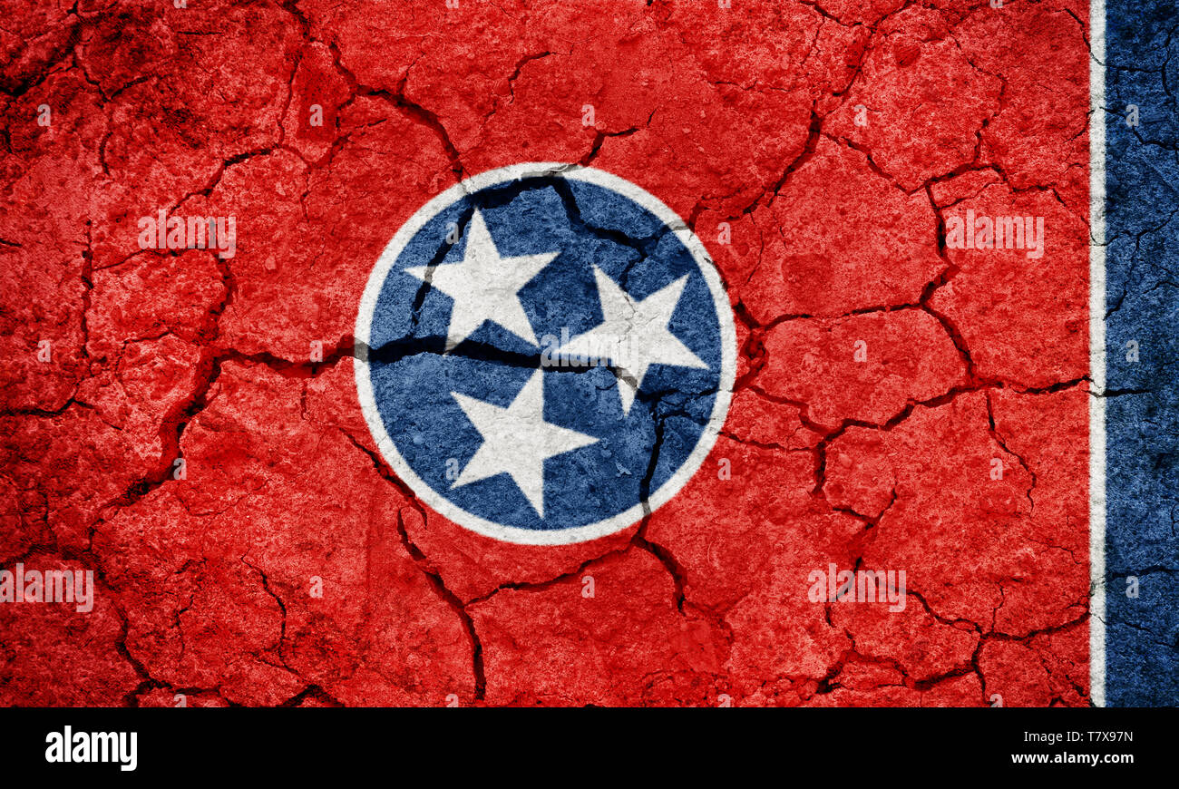 Flag of the state of Tennessee on dry earth ground texture background ...