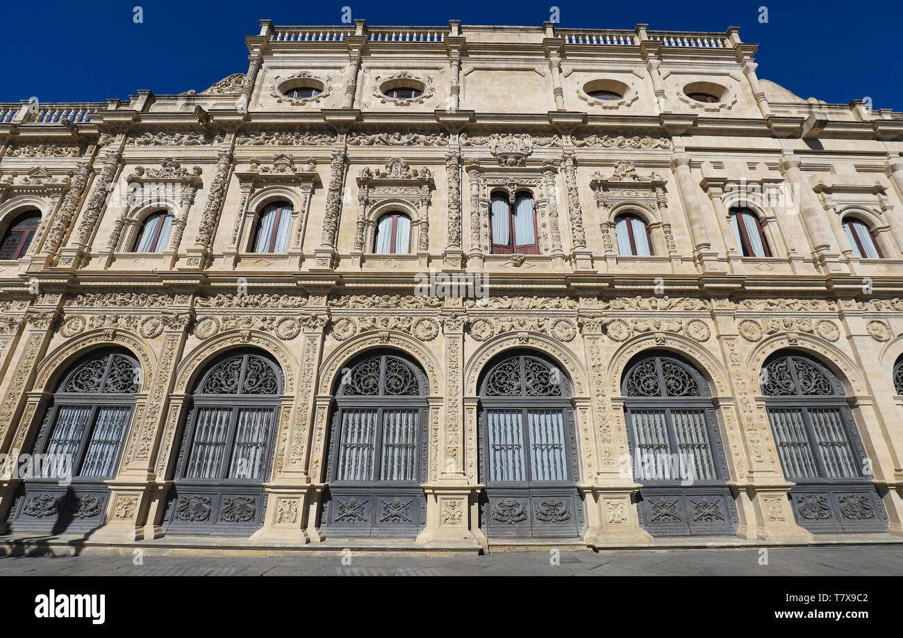 The view of Seville Town hall, built in plateresque style, in San ...