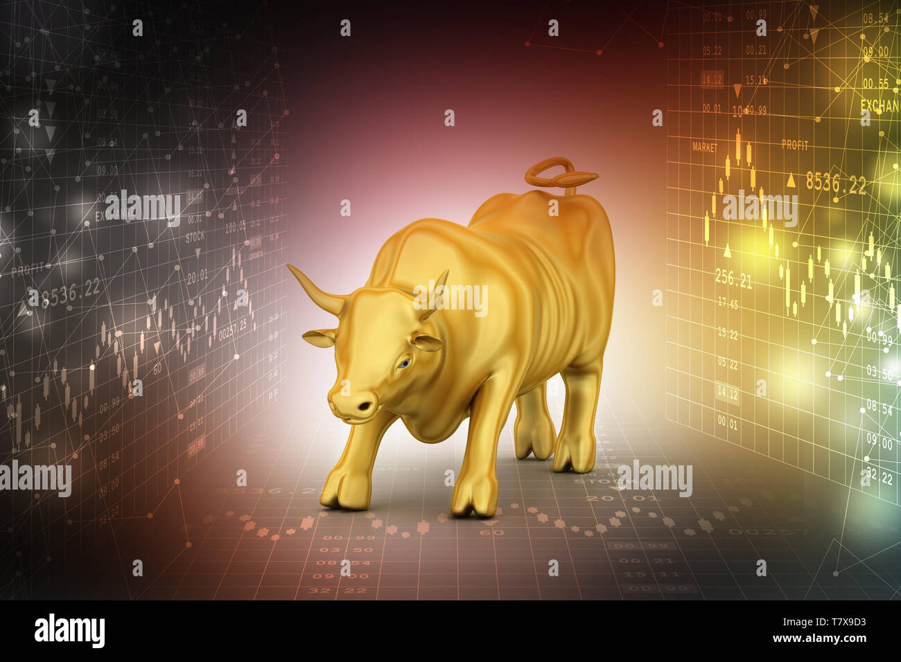 Rising golden business bull Stock Photo - Alamy