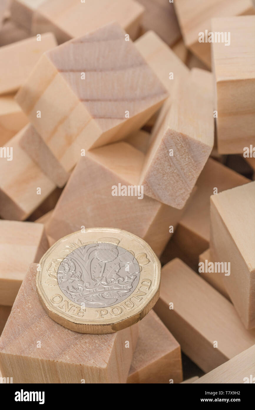 New pound coins + jumbled / tumbled wooden bricks & blocks. Sterling ...