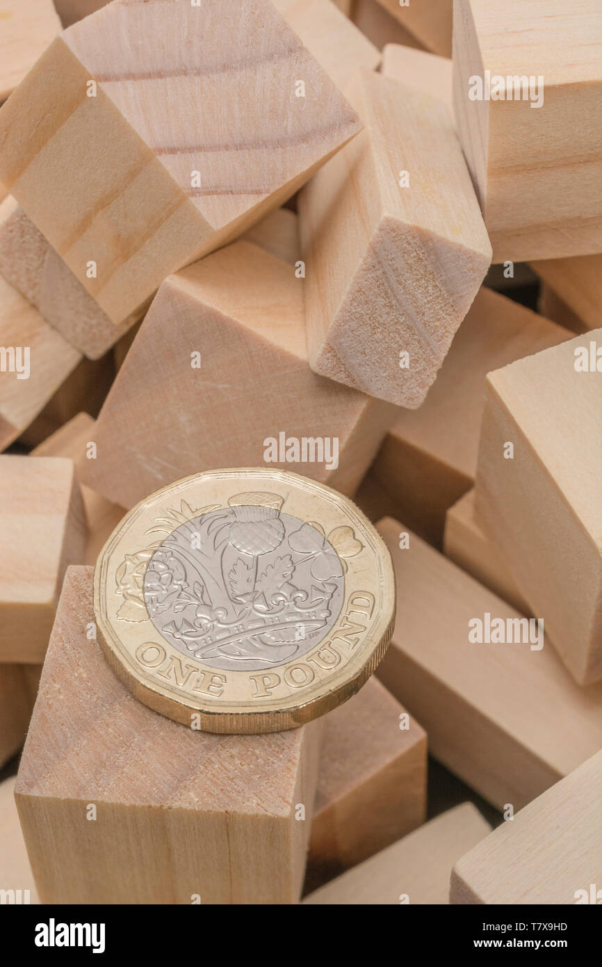 New pound coins + jumbled / tumbled wooden bricks & blocks. Sterling ...