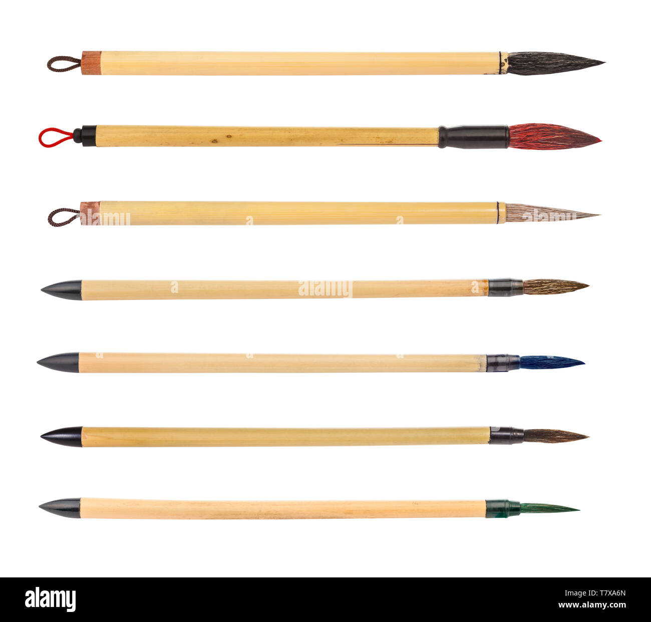 collection from various bamboo paintbrushes with colored round tips for ...