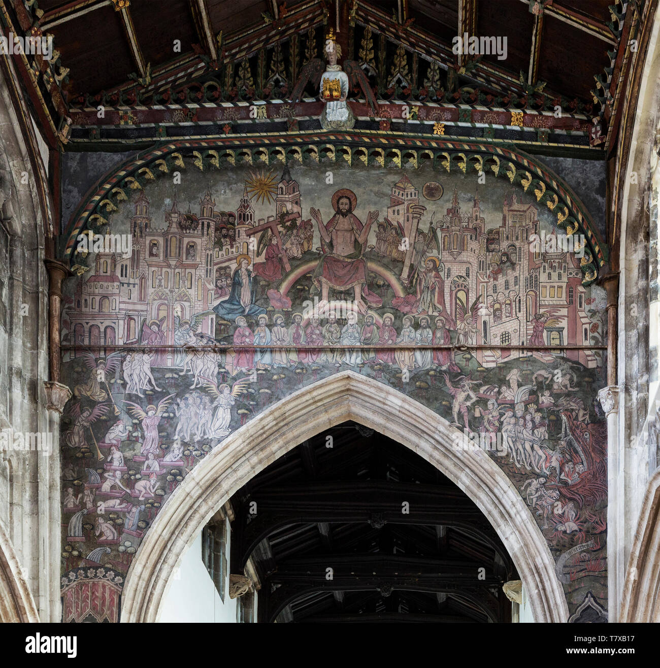 Medieval doom painting of the Day of Judgement, Church of Saint Thomas ...