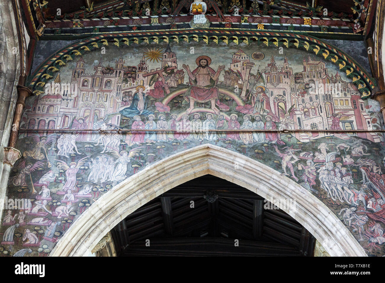 Medieval doom painting of the Day of Judgement, Church of Saint Thomas ...