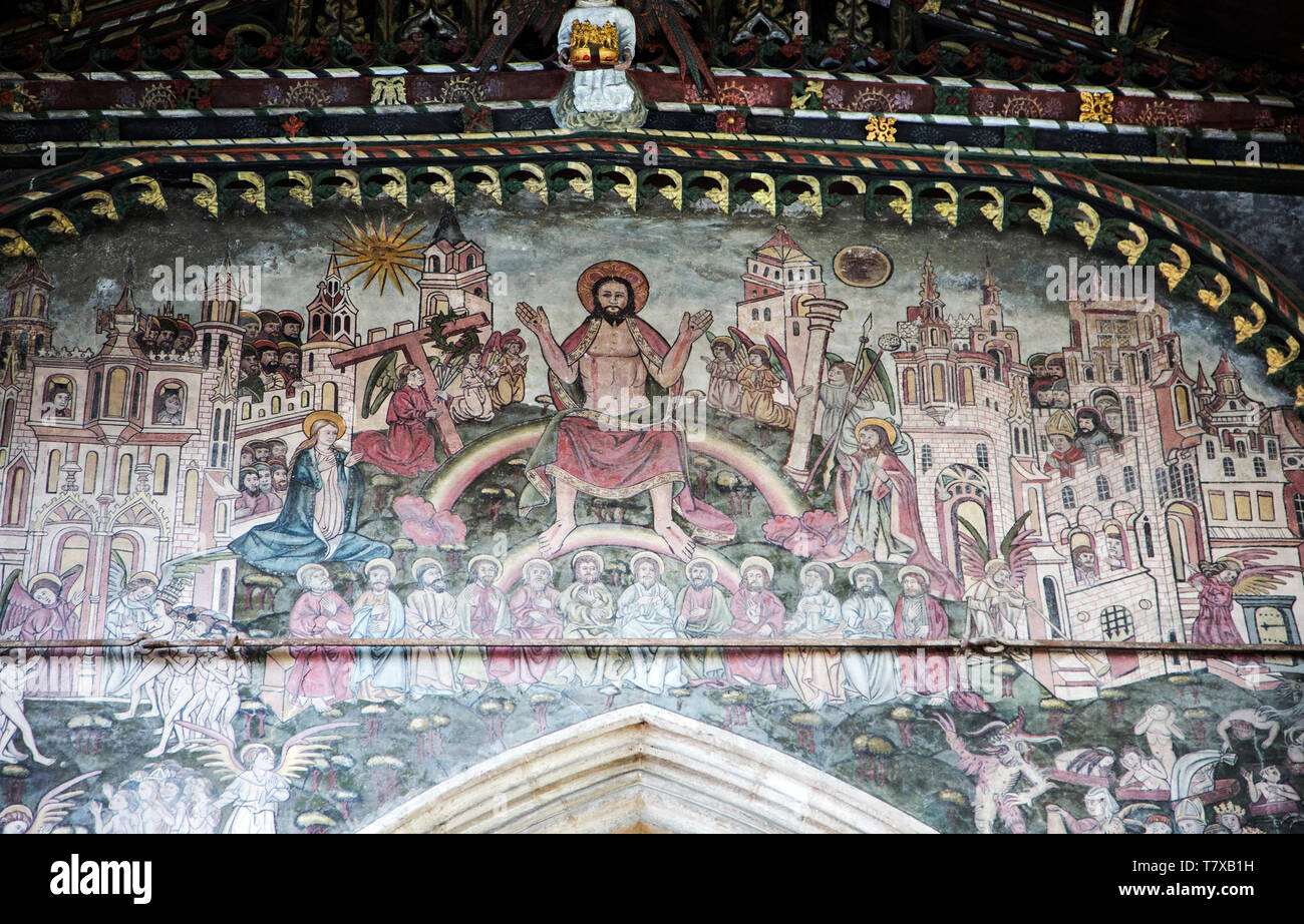Medieval doom painting of the Day of Judgement, Church of Saint Thomas ...