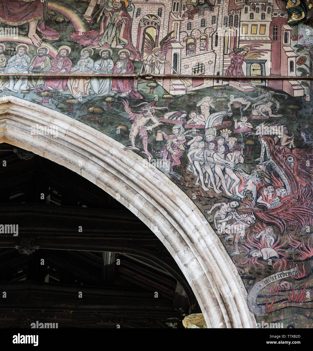 Medieval doom painting of the Day of Judgement, Church of Saint Thomas ...