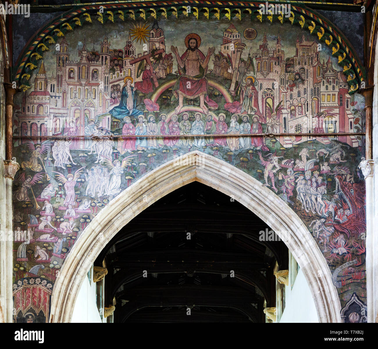 Medieval doom painting of the Day of Judgement, Church of Saint Thomas ...