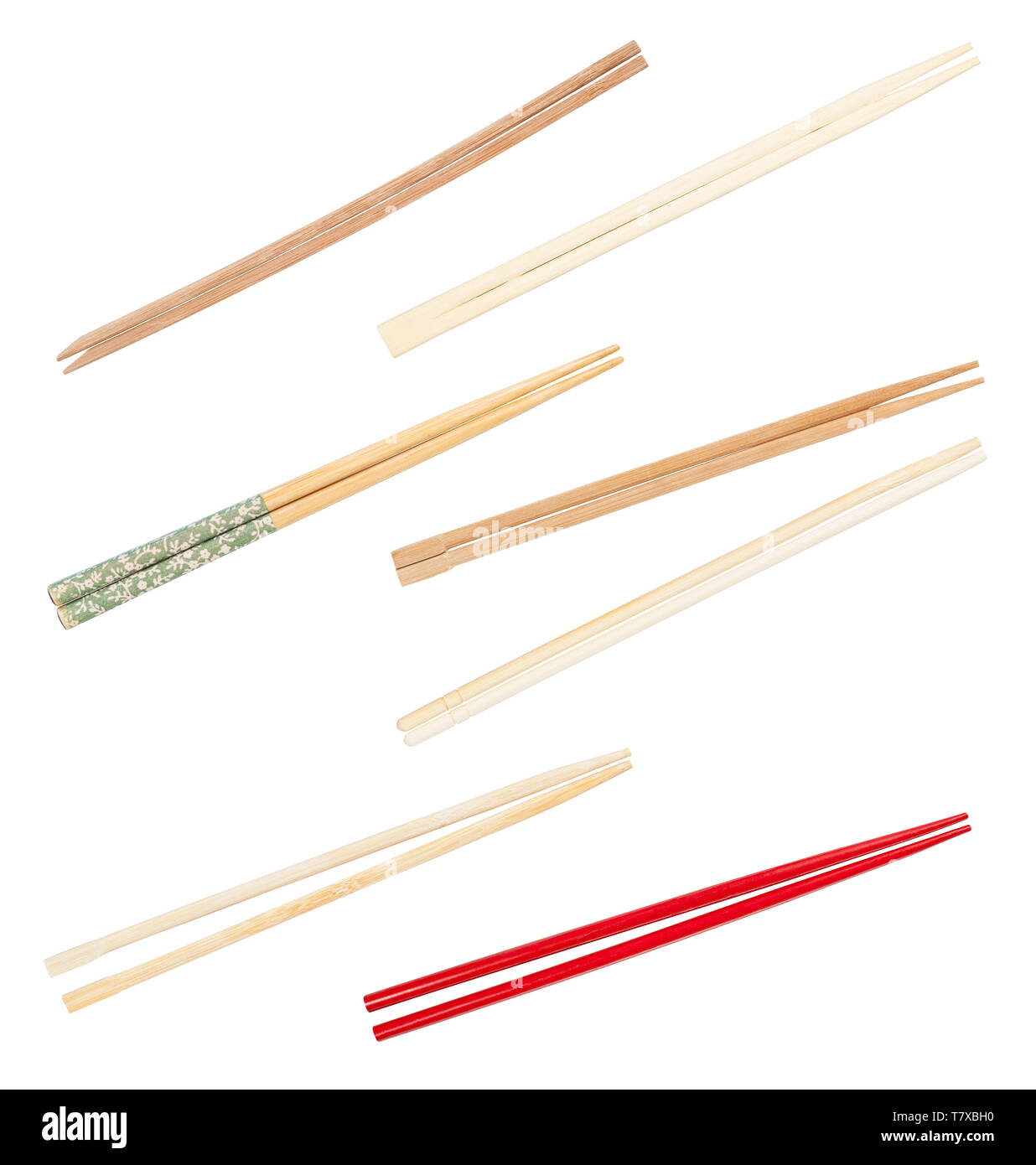 collection from various wooden chopsticks isolated on white background ...