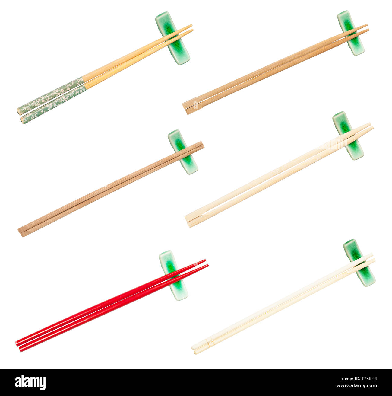 collection from various wooden chopsticks served on chopstick rest ...