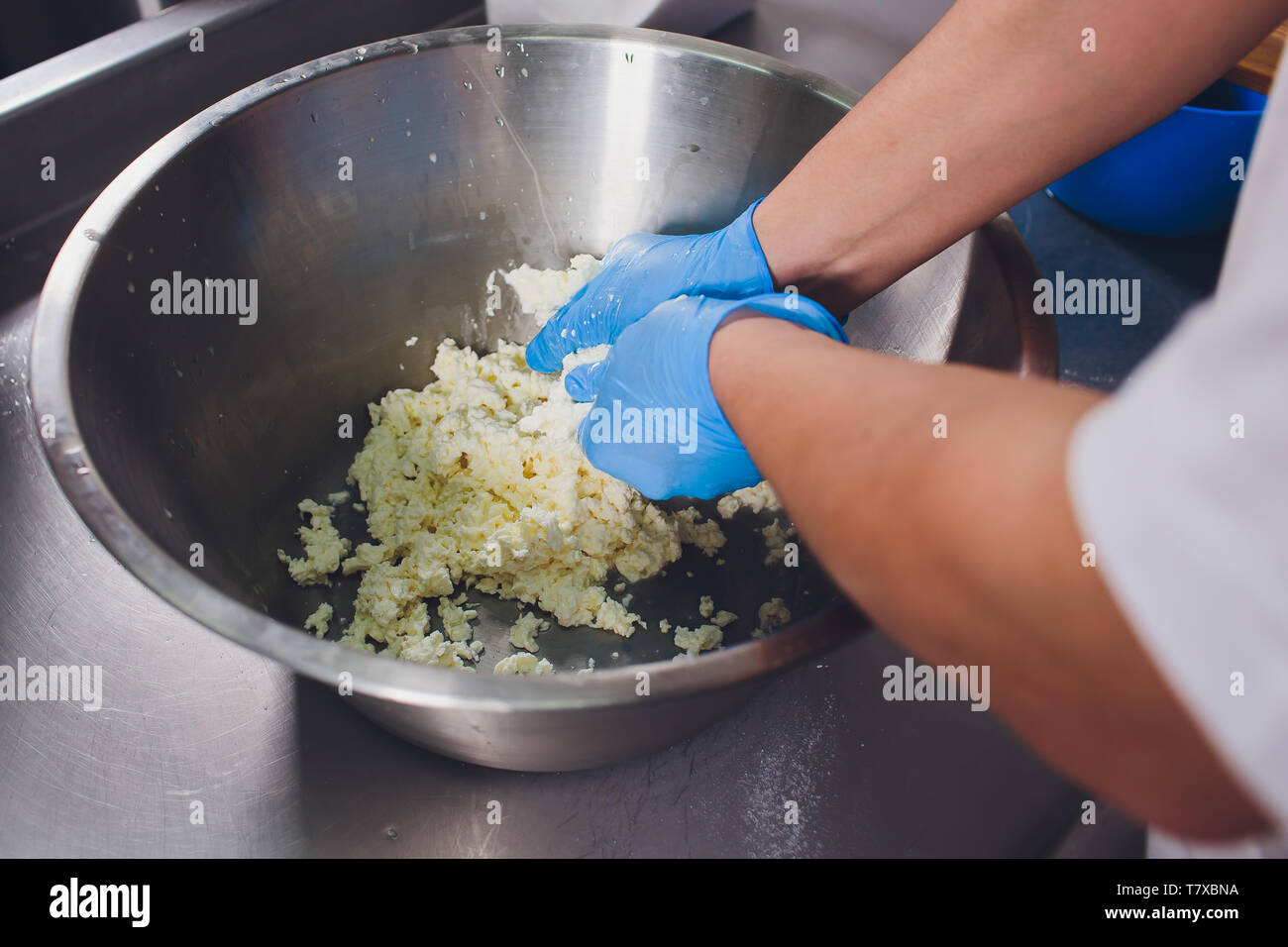 Traditional Cheese Making In A Small Company. Cheese Maker Hands Close ...