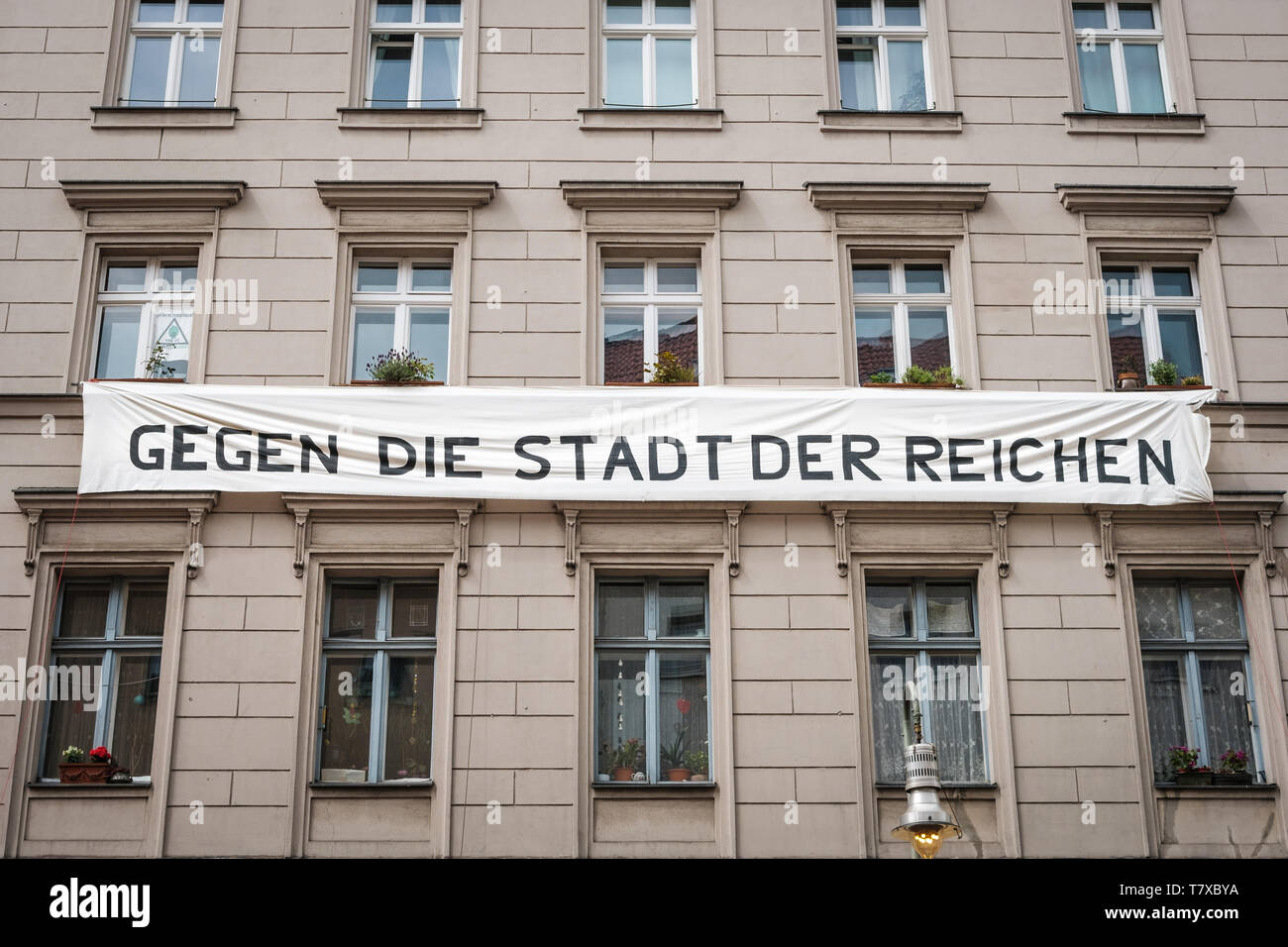 Berlin, Germany - May, 2019: Banner on house facade with political ...