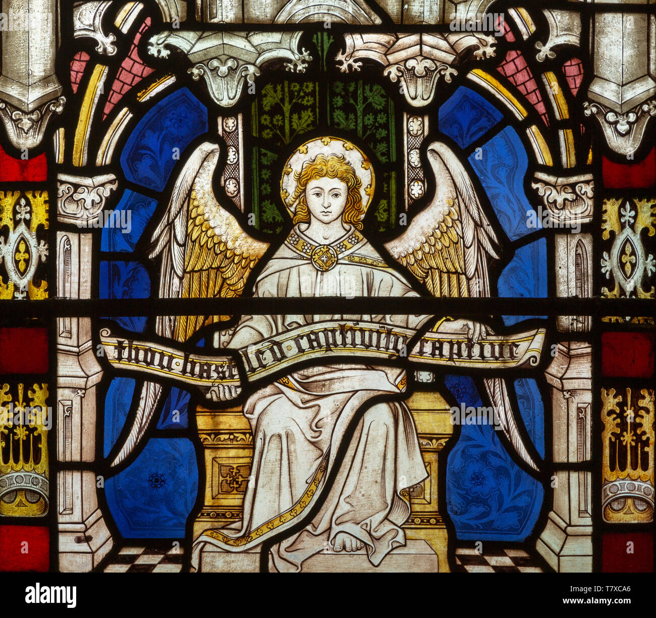 Angel with wings stained glass window Holy Trinity church, Long Melford ...