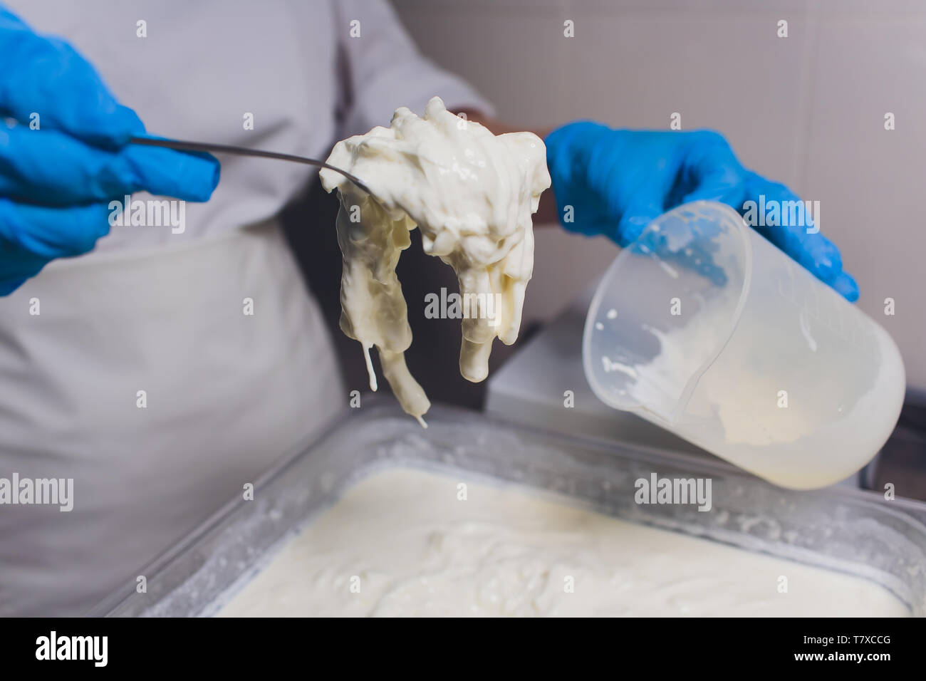 Traditional Cheese Making In A Small Company. Cheese Maker Hands Close ...