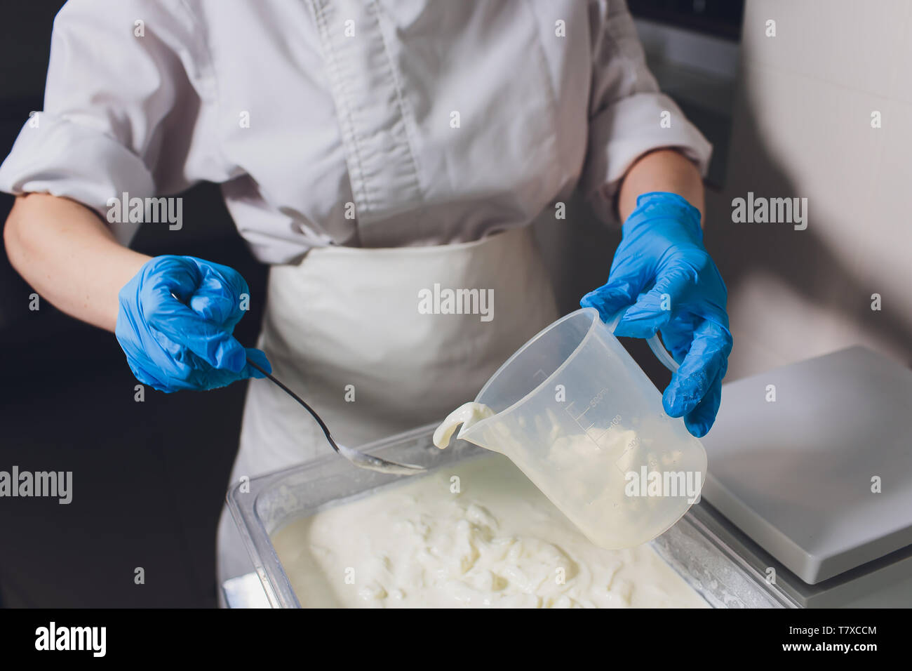 Traditional Cheese Making In A Small Company. Cheese Maker Hands Close ...