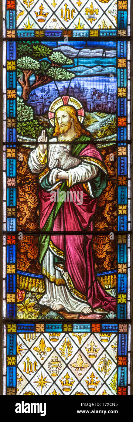 Stained glass window Saint Botolph church, North Cove, Suffolk, England ...